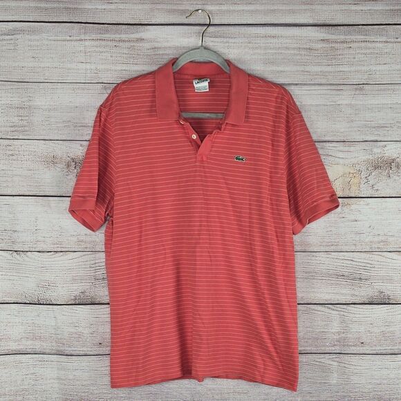 Lacoste | Shirts | Vintage Mens Lacoste Polo Orange White Striped ...